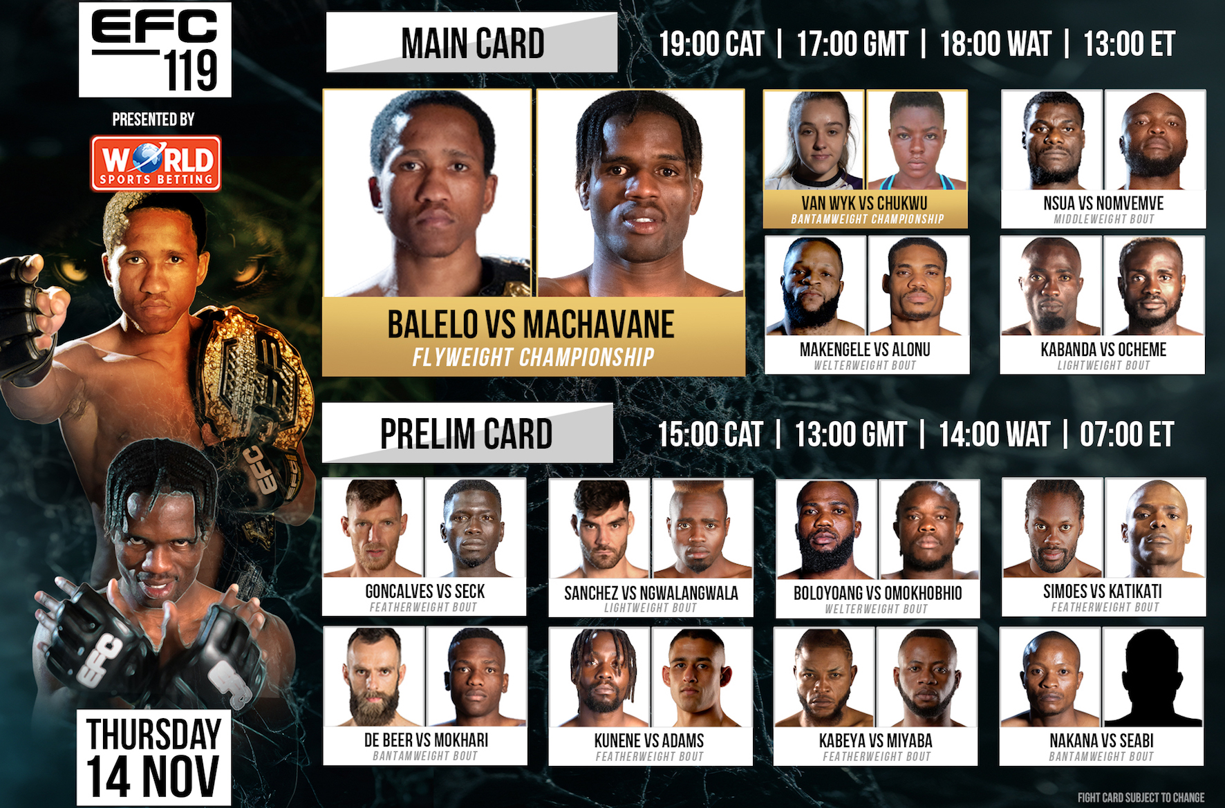 Two title bouts headline stacked 12-fight card event in EFC 119 ...